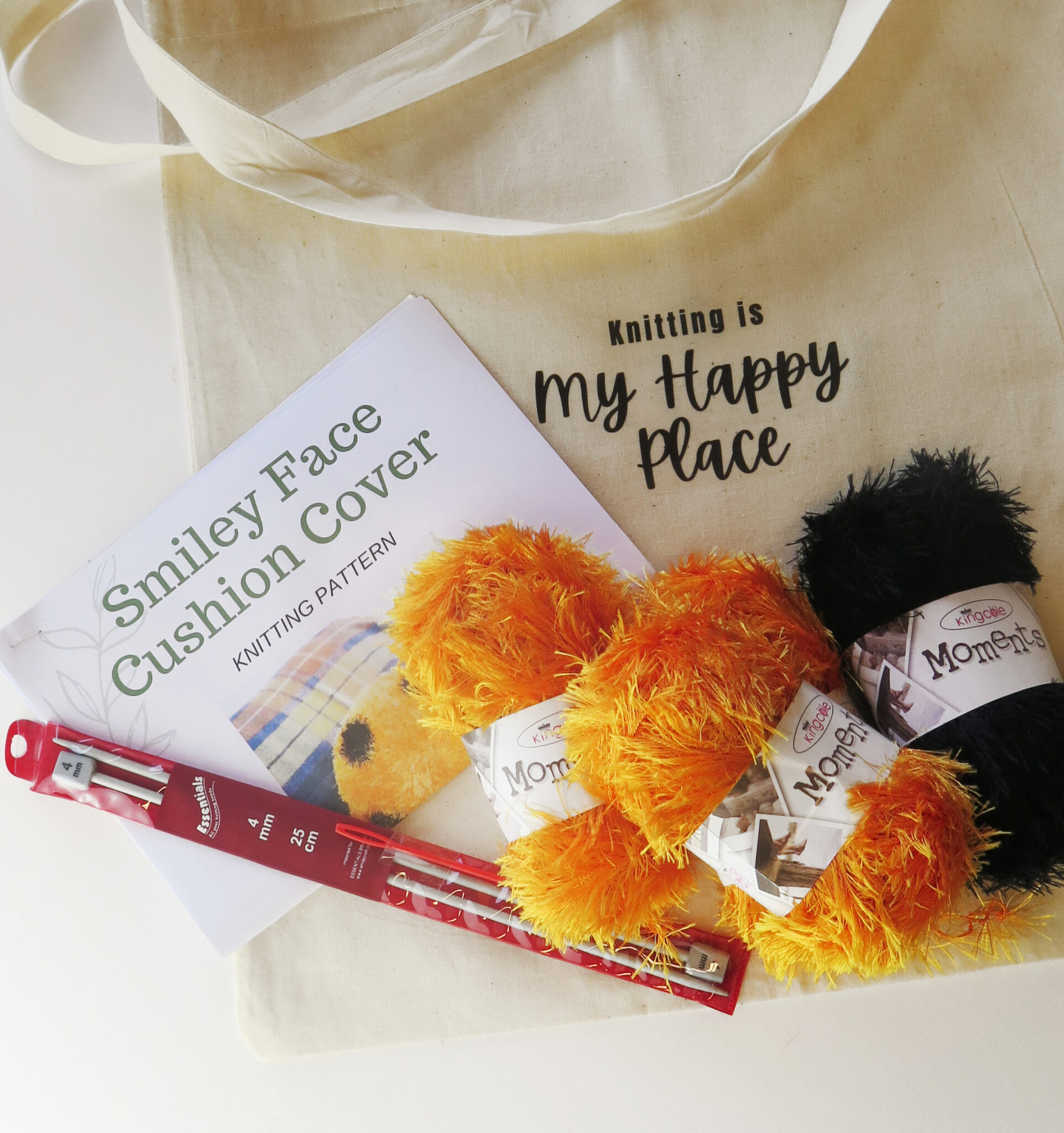 Smiley Emoji Cushion Cover Knitting Kit - Woolly Kits